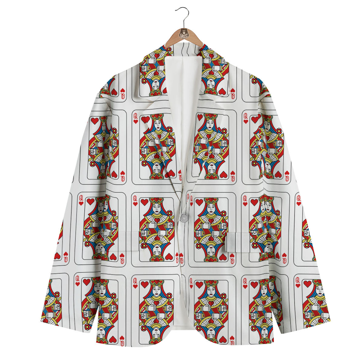 Playing Card Queen Of Hearts Print Pattern Men's Blazer