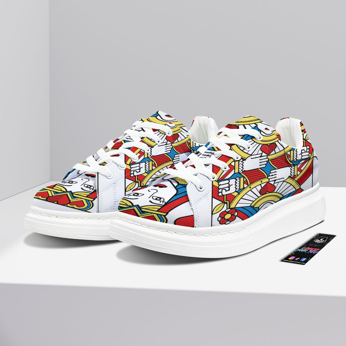Playing Card Queen Of Hearts Print Platform Shoes