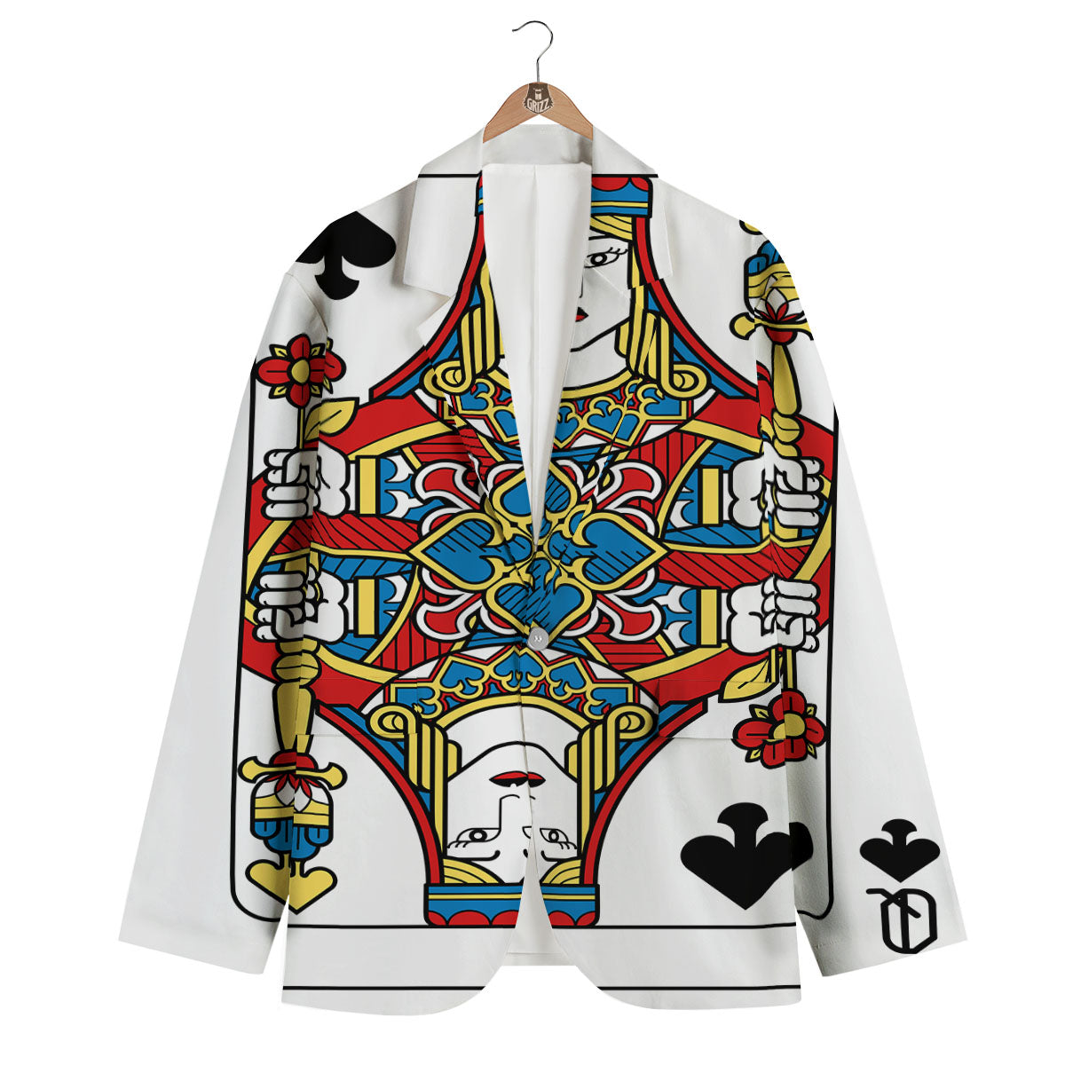 Playing Card Queen Of Spades Print Men's Blazer