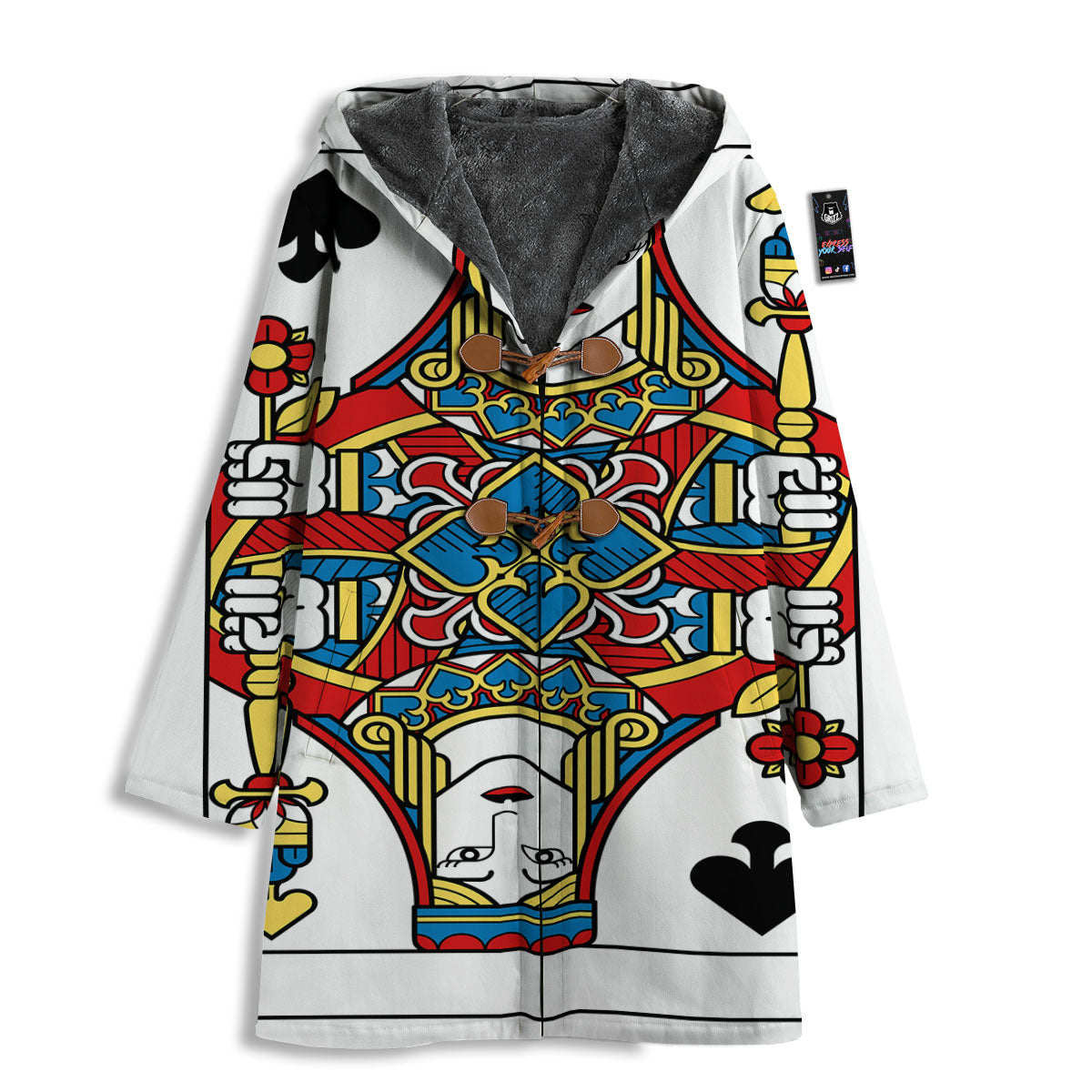 Playing Card Queen Of Spades Print Men's Windbreaker Jacket