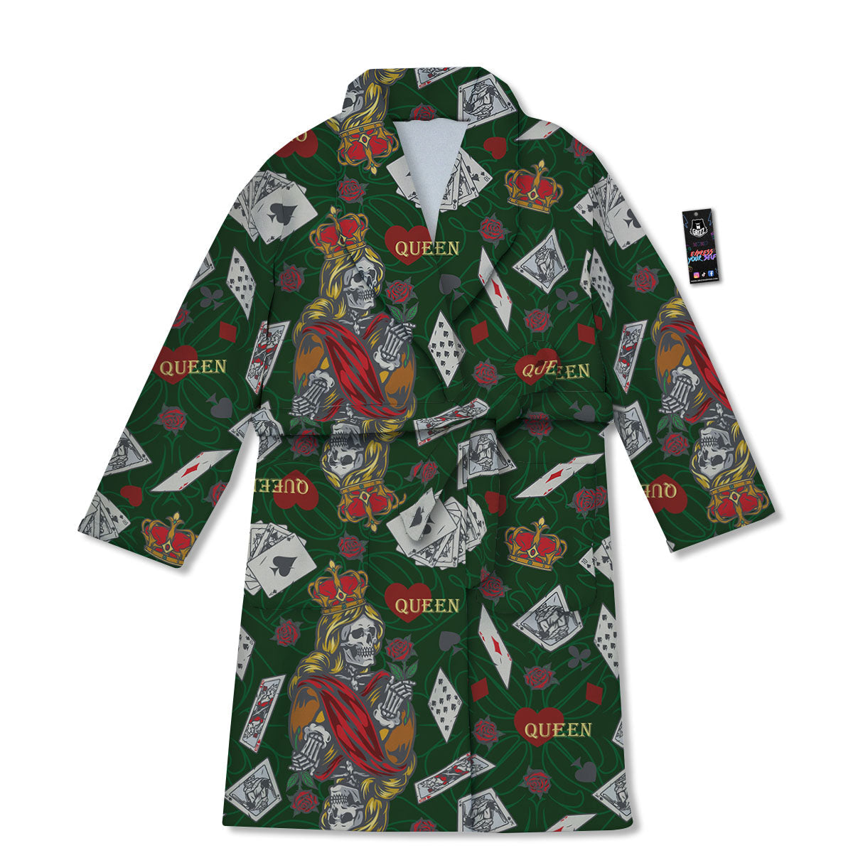 Playing Card Queen Of Spades Print Pattern Bathrobe