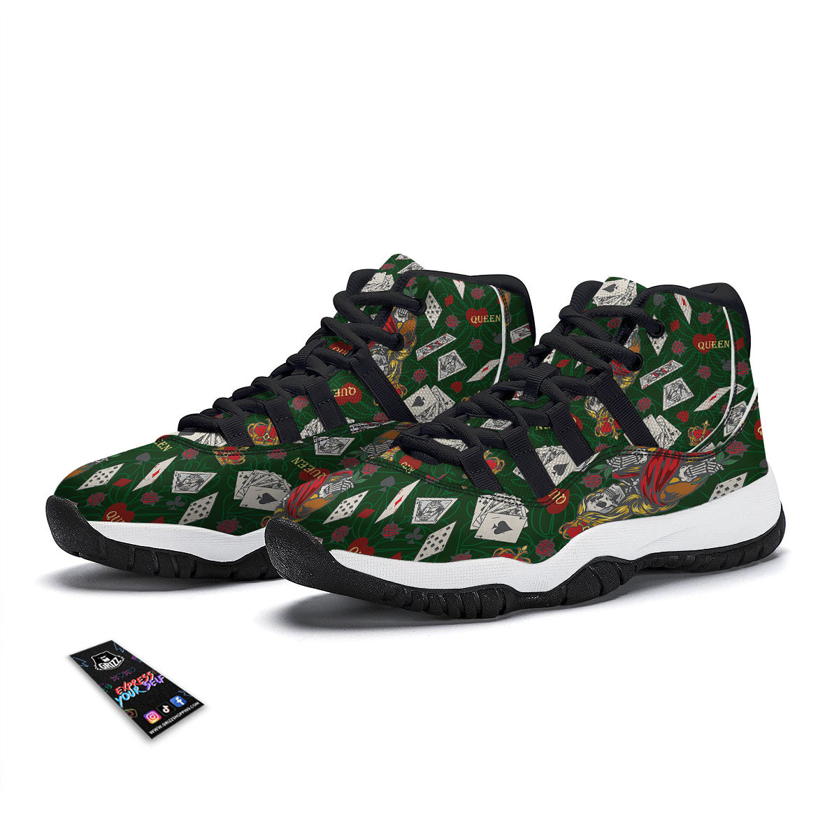 Playing Card Queen Of Spades Print Pattern Black Bball Shoes