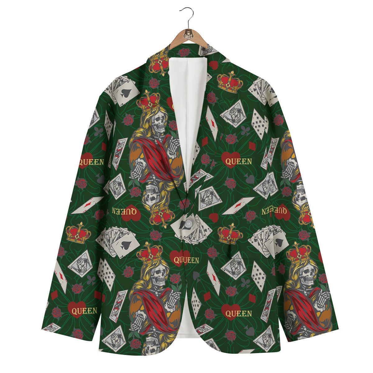Playing Card Queen Of Spades Print Pattern Men's Blazer