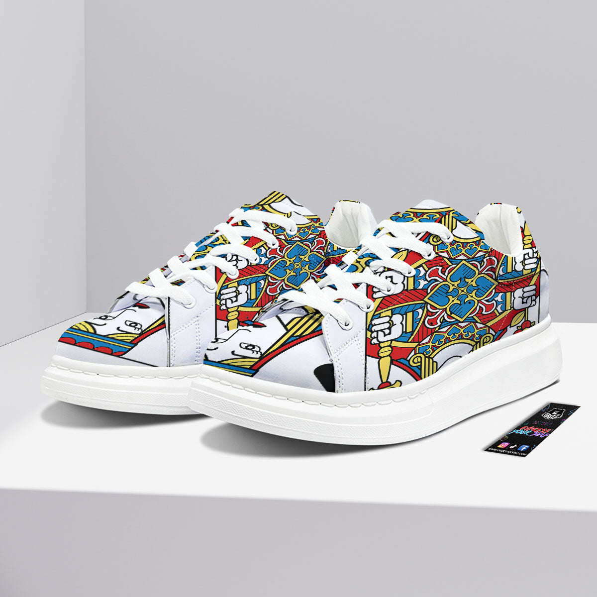 Playing Card Queen Of Spades Print Platform Shoes