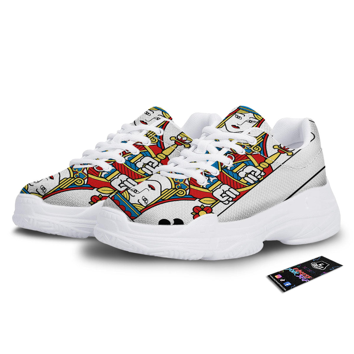 Playing Card Queen Of Spades Print White Chunky Shoes