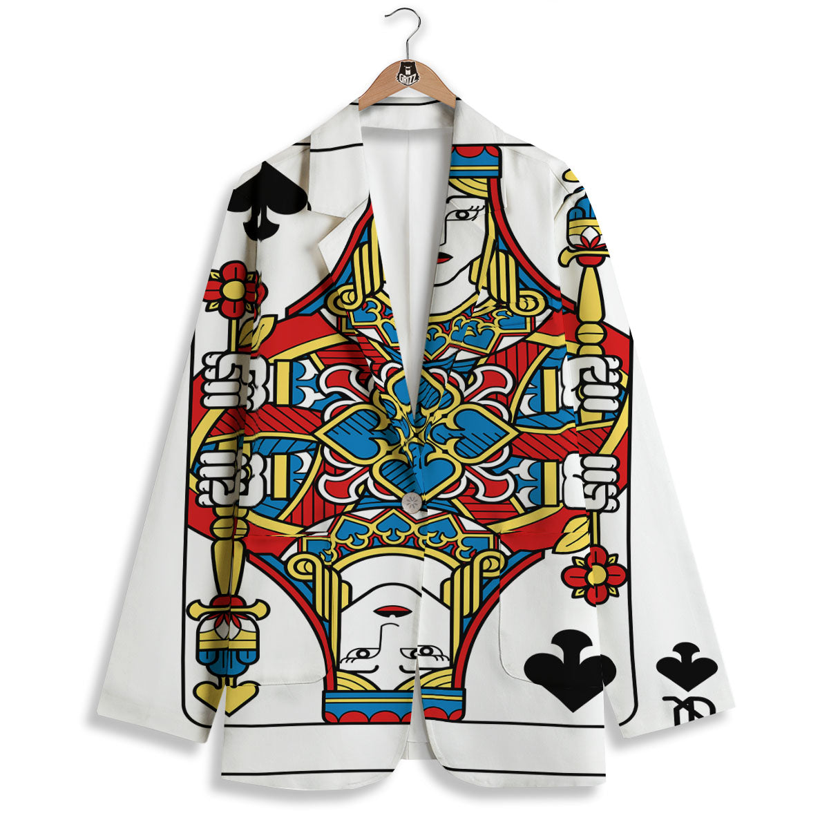 Playing Card Queen Of Spades Print Women's Blazer