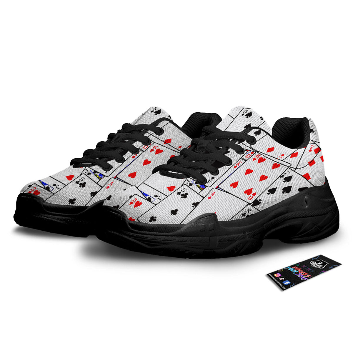 Playing Card Suits Black And Red Print Black Chunky Shoes