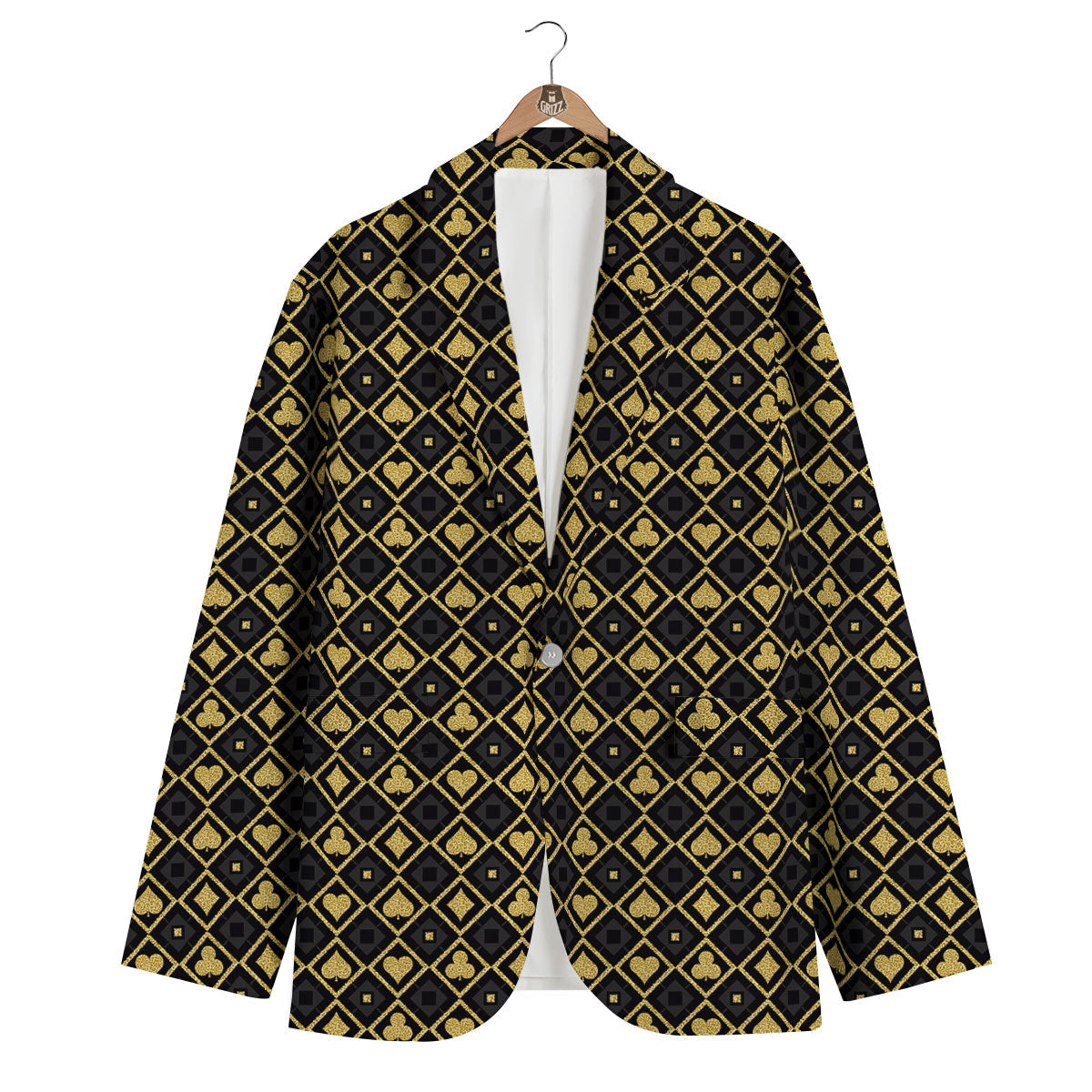 Playing Card Suits Gold Print Pattern Men's Blazer