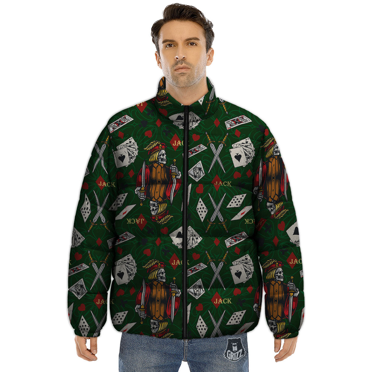 Playing Card Suits Poker Print Pattern Puffer Jacket