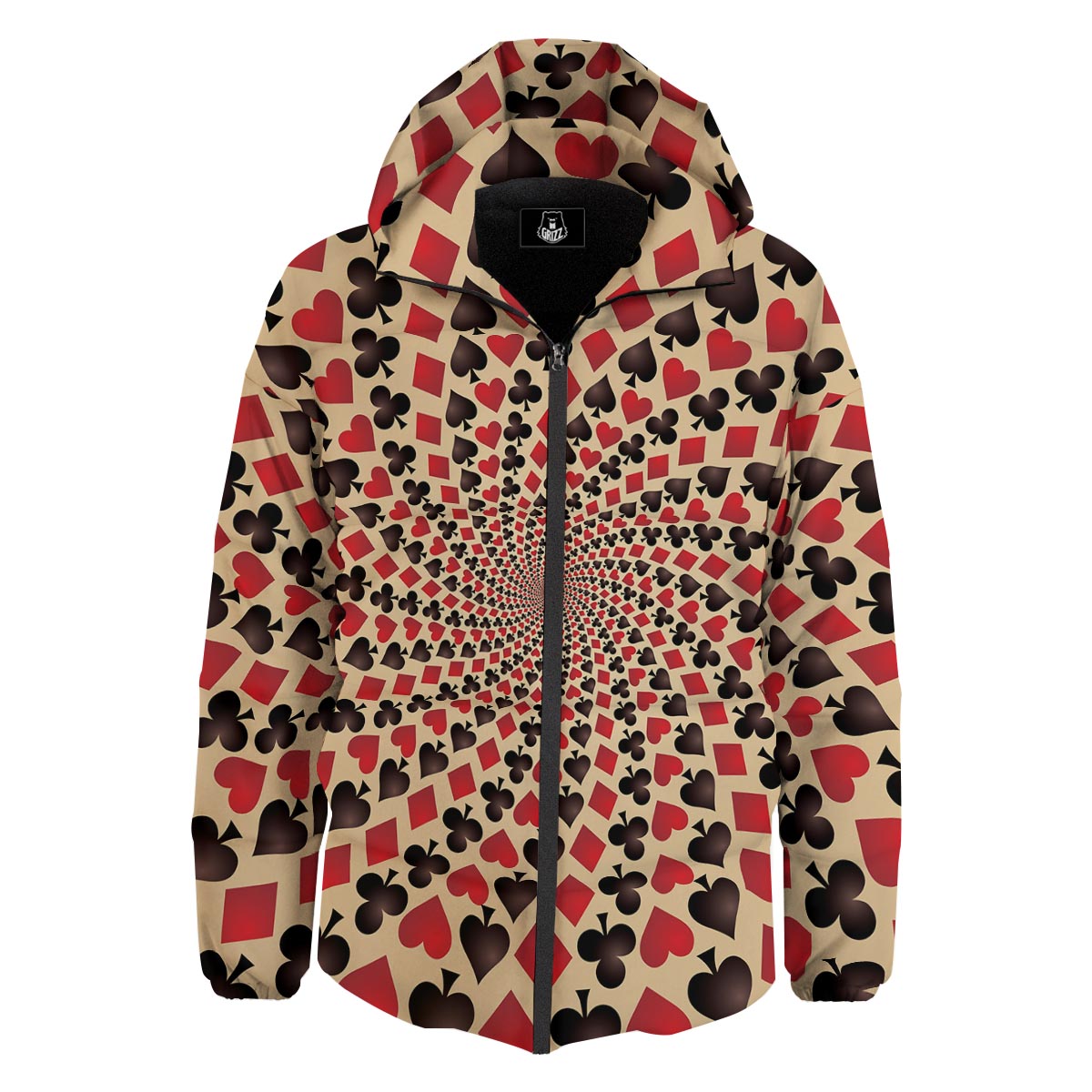 Playing Card Suits Swirl Print Down Jacket