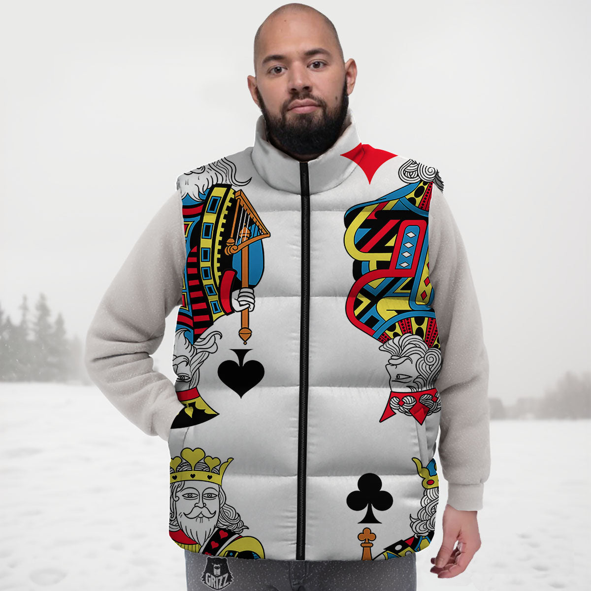 Playing Cards Four Kings Print Down Vest