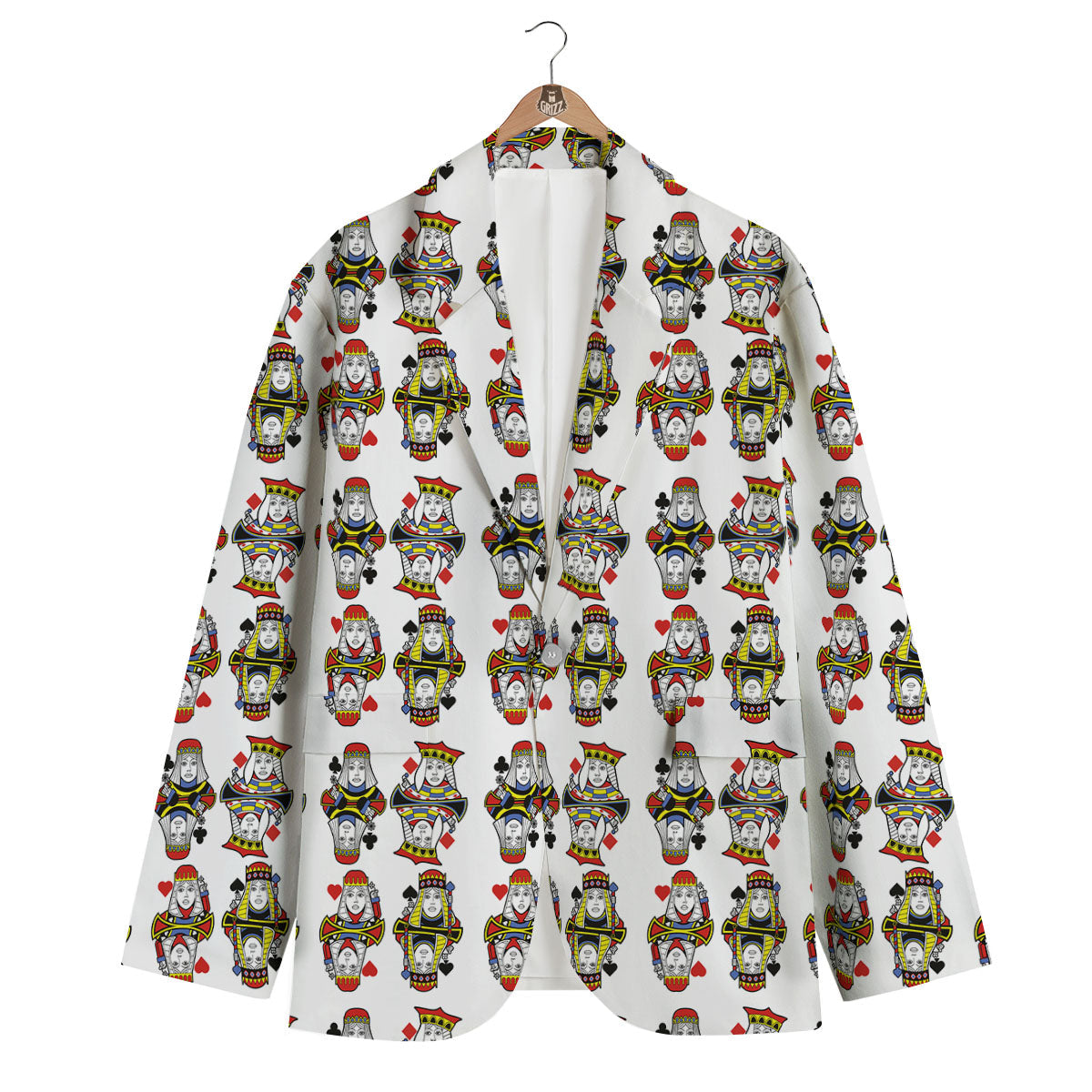 Playing Cards Four Queens Print Pattern Men's Blazer