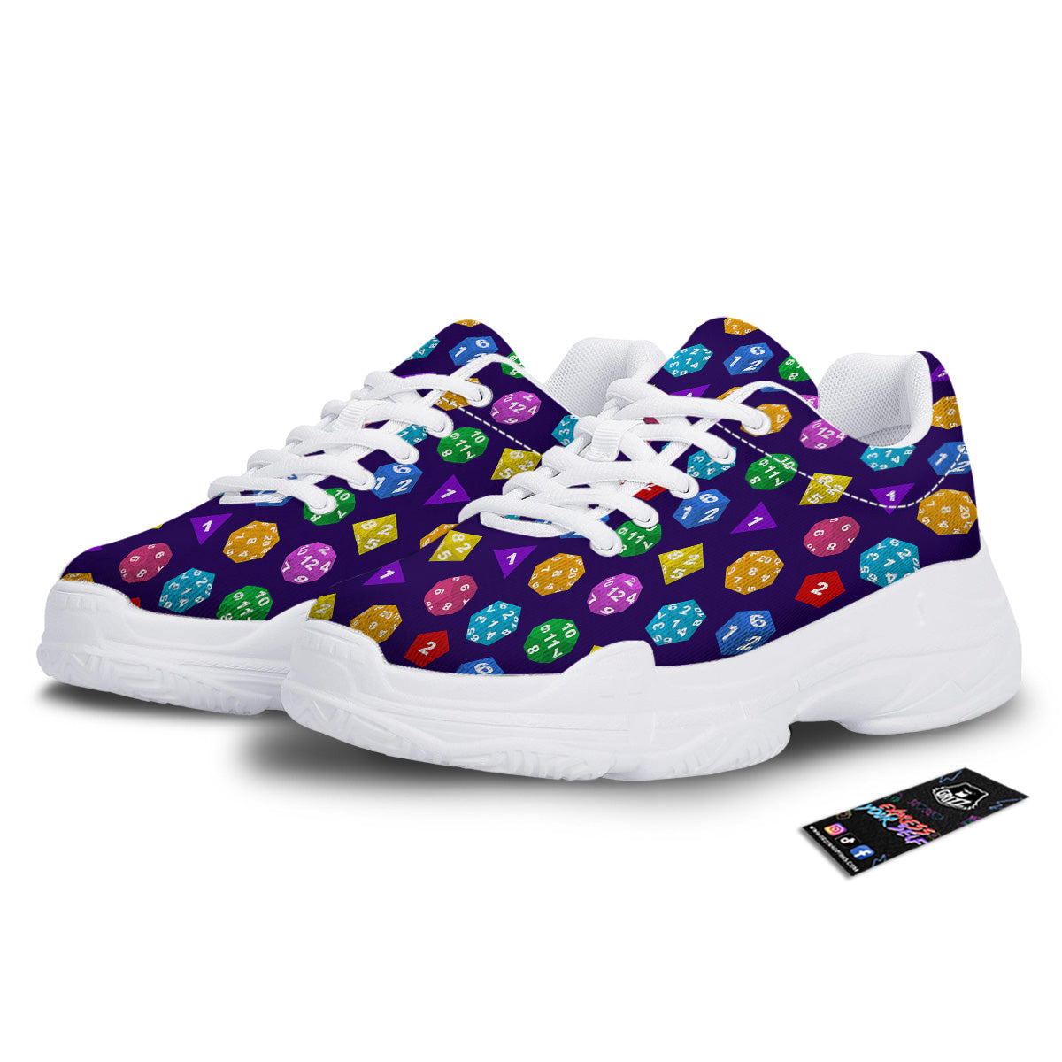 Polyhedron Dice Colorful Print Pattern White Chunky Shoes