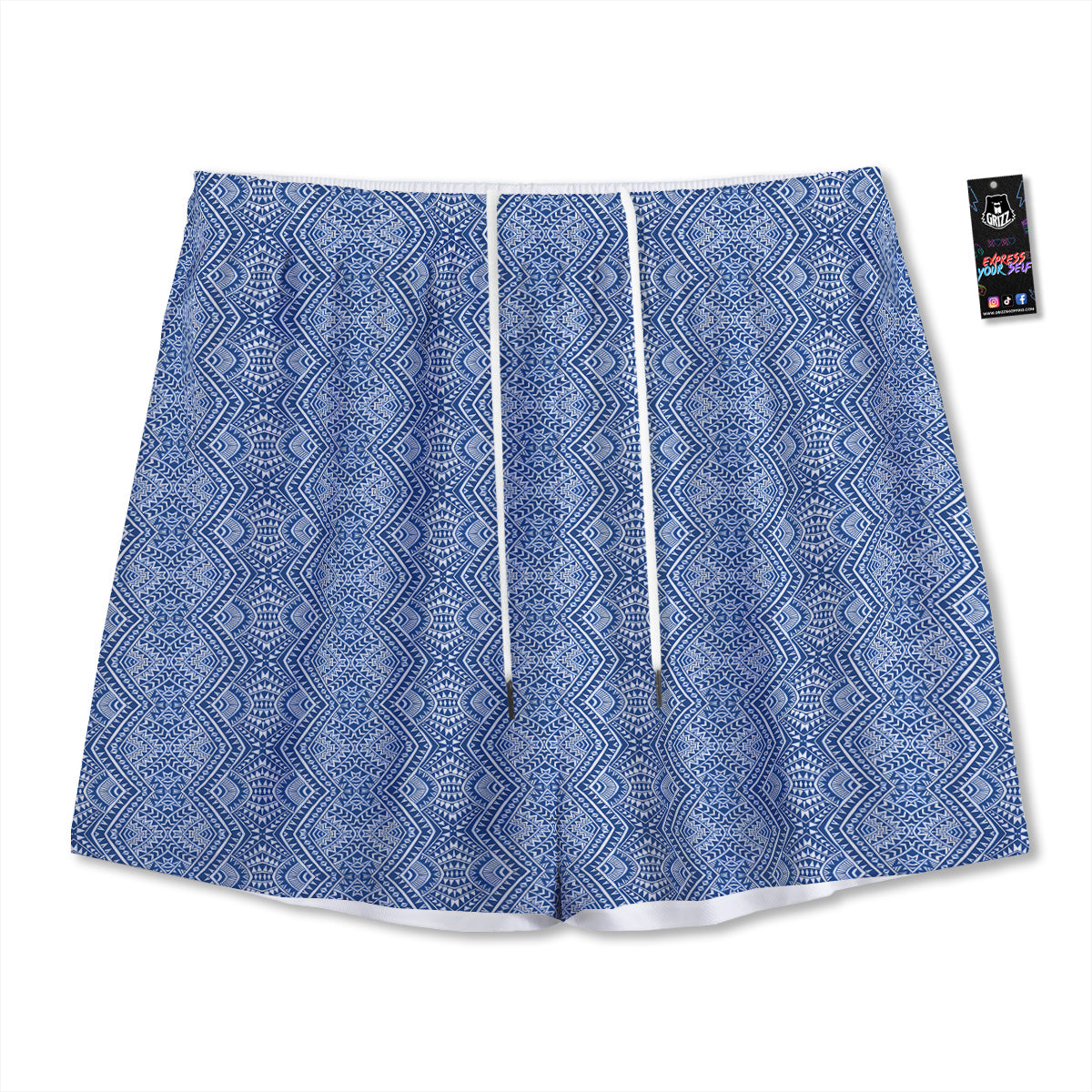Polynesian Tribal Blue Maori Print Mesh Shorts