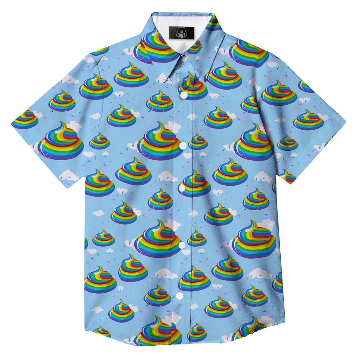 Poop Rainbow Print Pattern Button Up Shirt