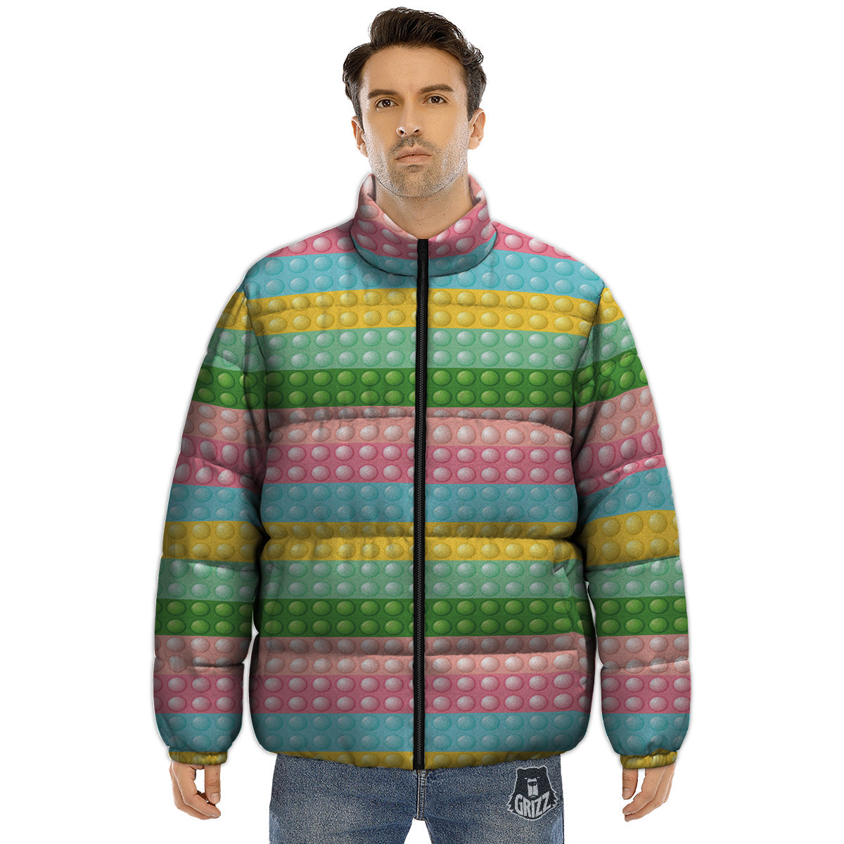 Pop It Pastel Color Print Pattern Puffer Jacket