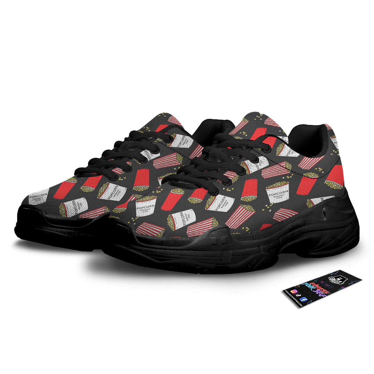 Popcorn Box Print Pattern Black Chunky Shoes