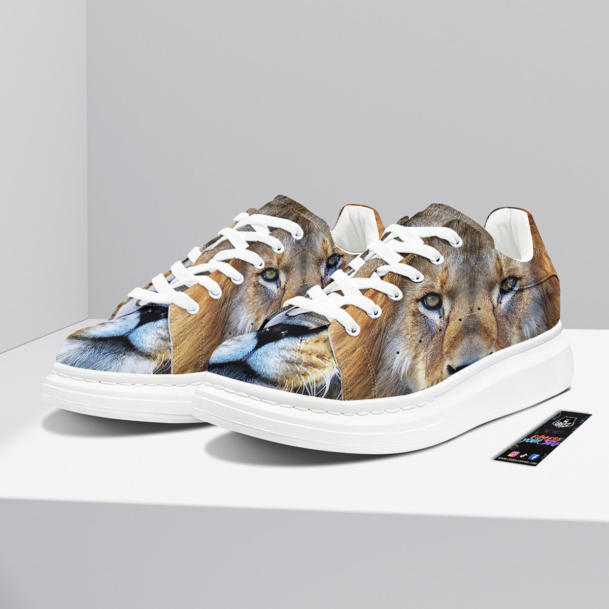 Portrait African Lion Print Platform Shoes