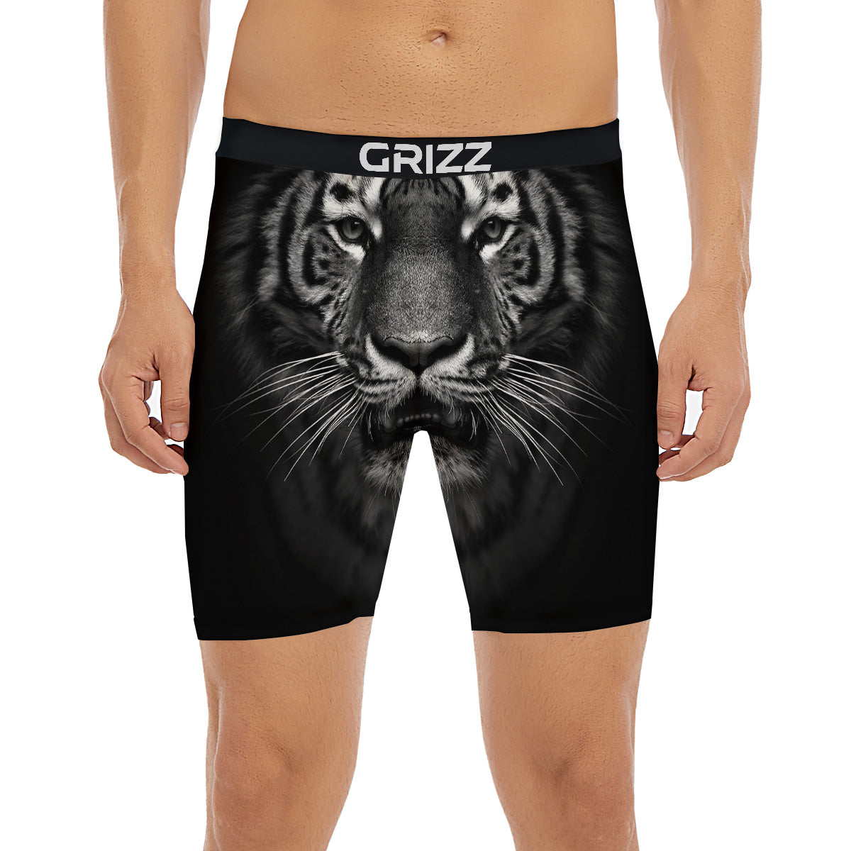 Portrait Black Tiger Print Boxer Briefs