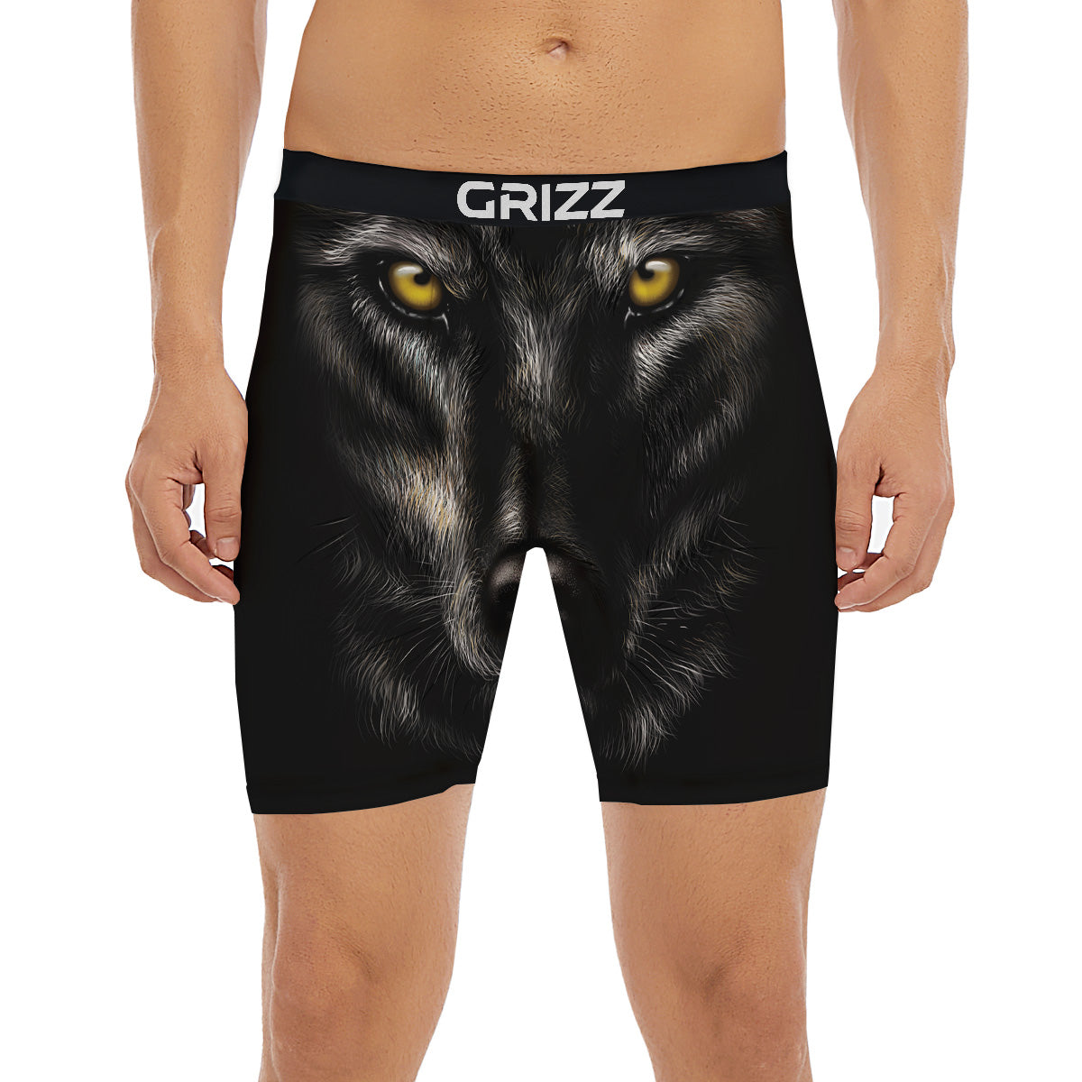 Portrait Black Wolf Print Boxer Briefs