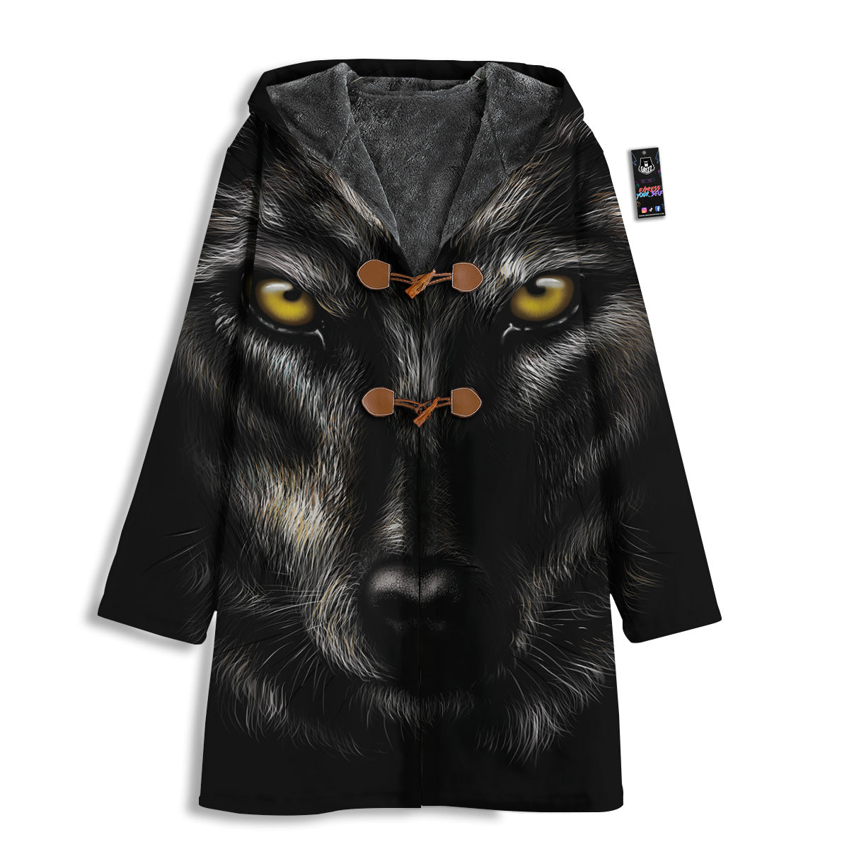 Portrait Black Wolf Print Men's Windbreaker Jacket