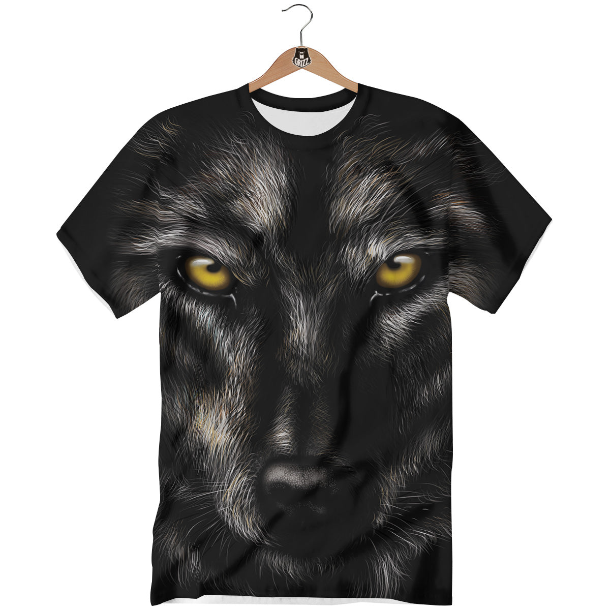 Portrait Black Wolf Print T-Shirt