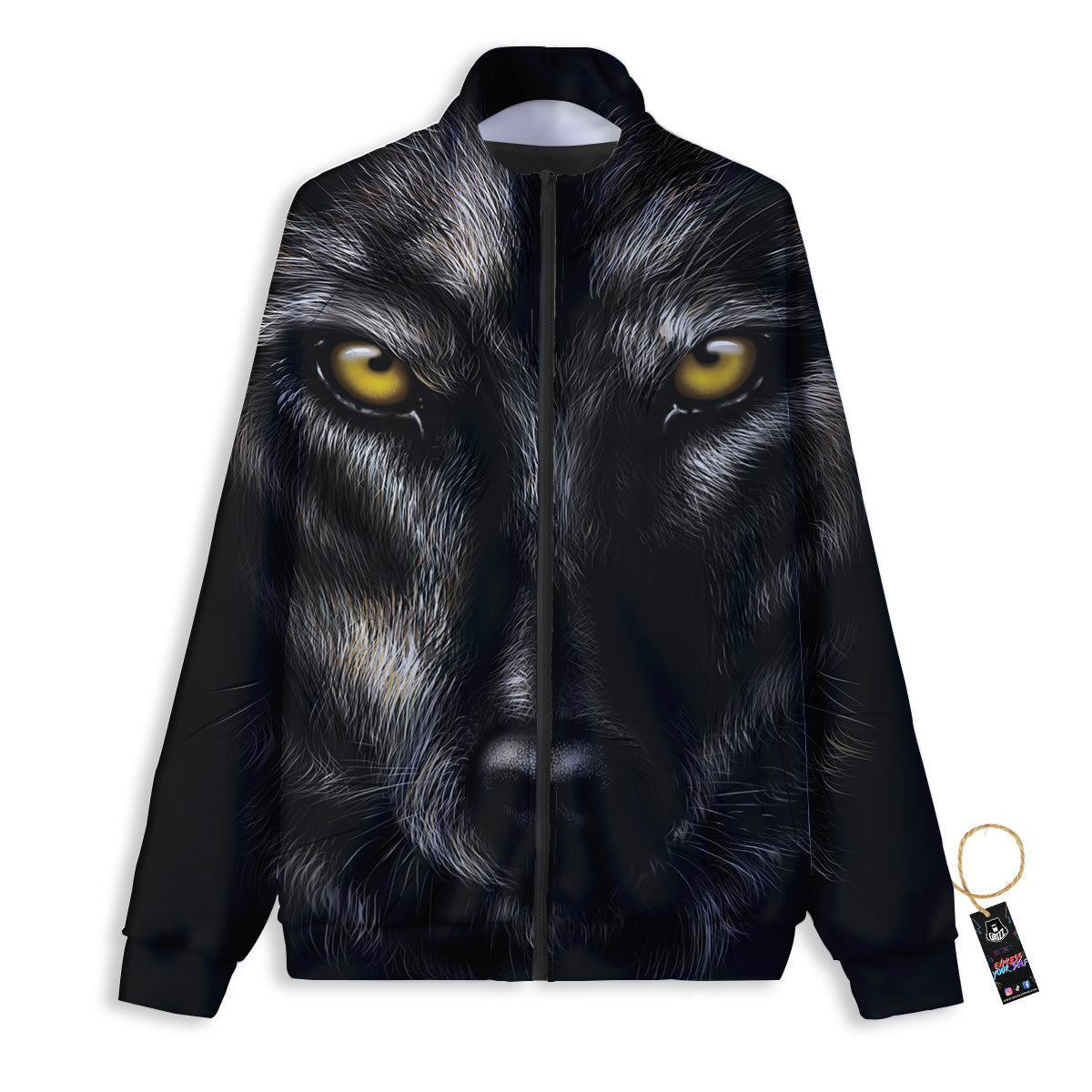 Portrait Black Wolf Print Track Jacket