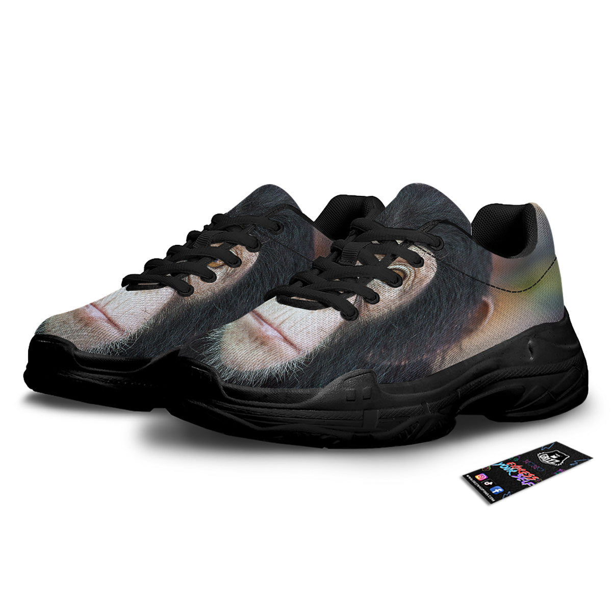 Portrait Chimpanzee Print Black Chunky Shoes
