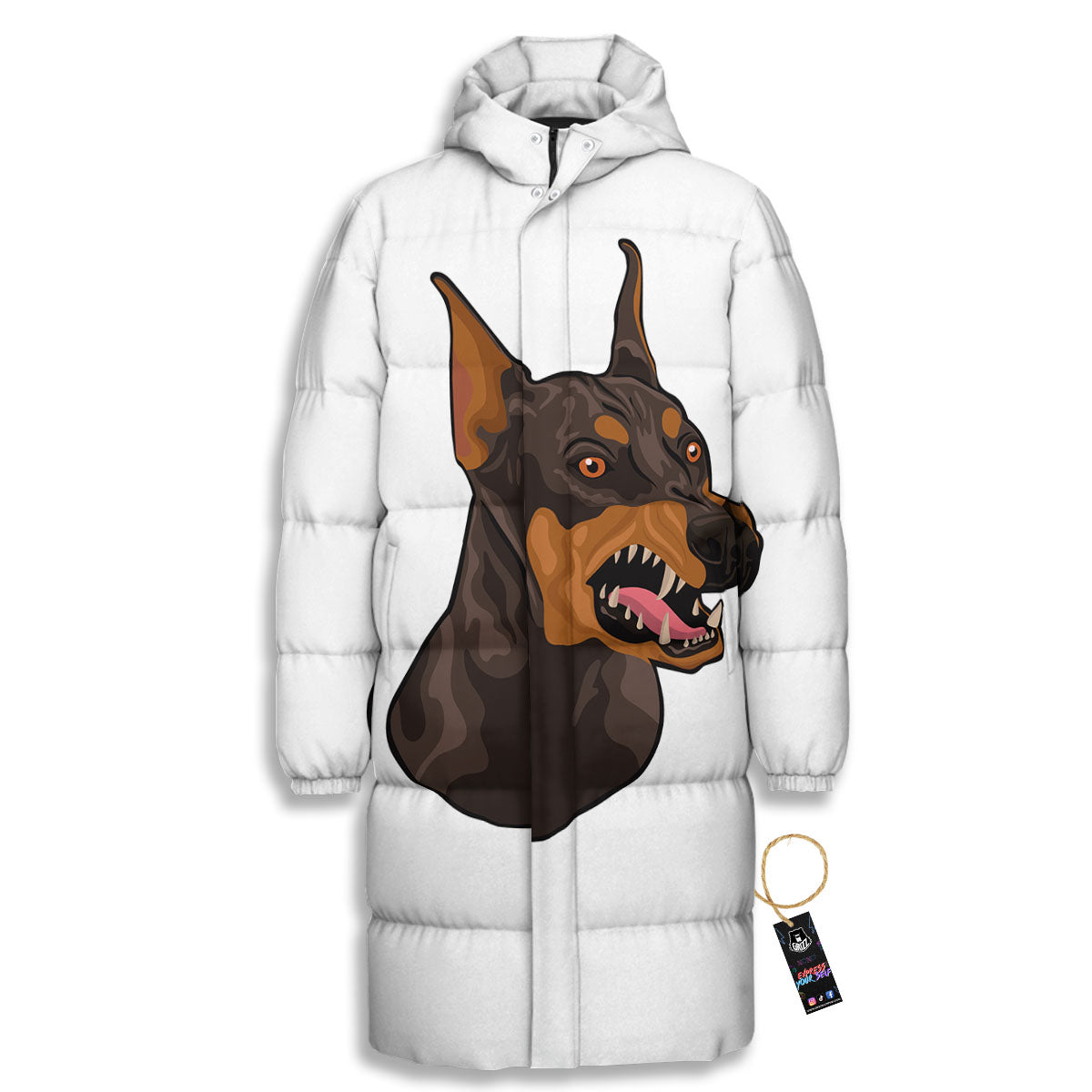Portrait Dobermann Print Long Down Jacket