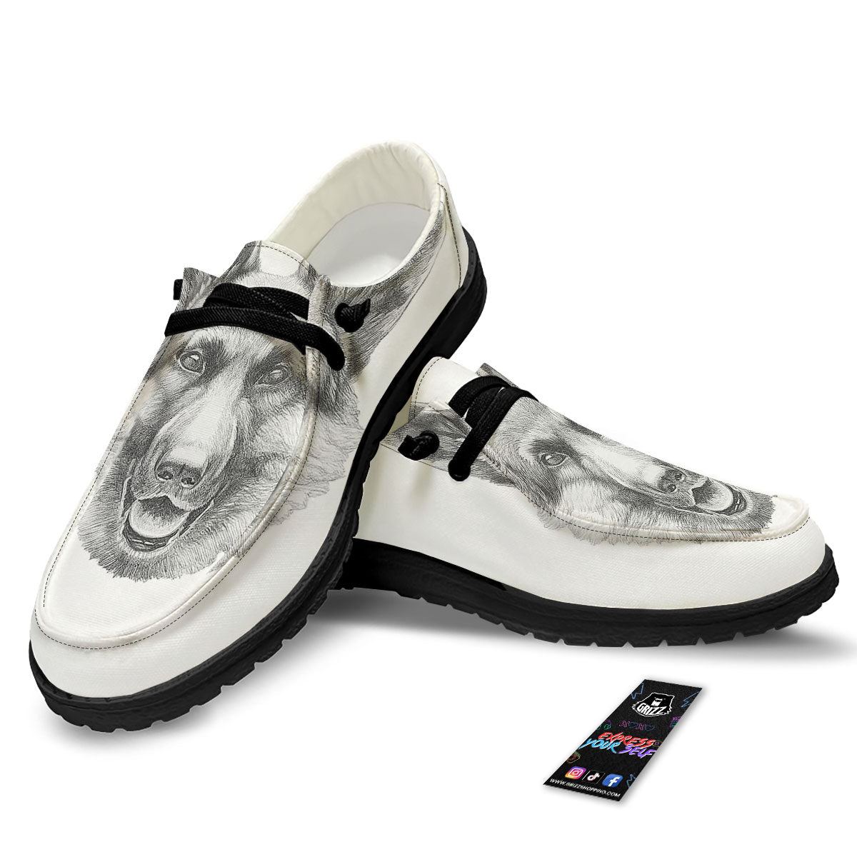 Portrait Dog German Shepherd Print Black Loafers