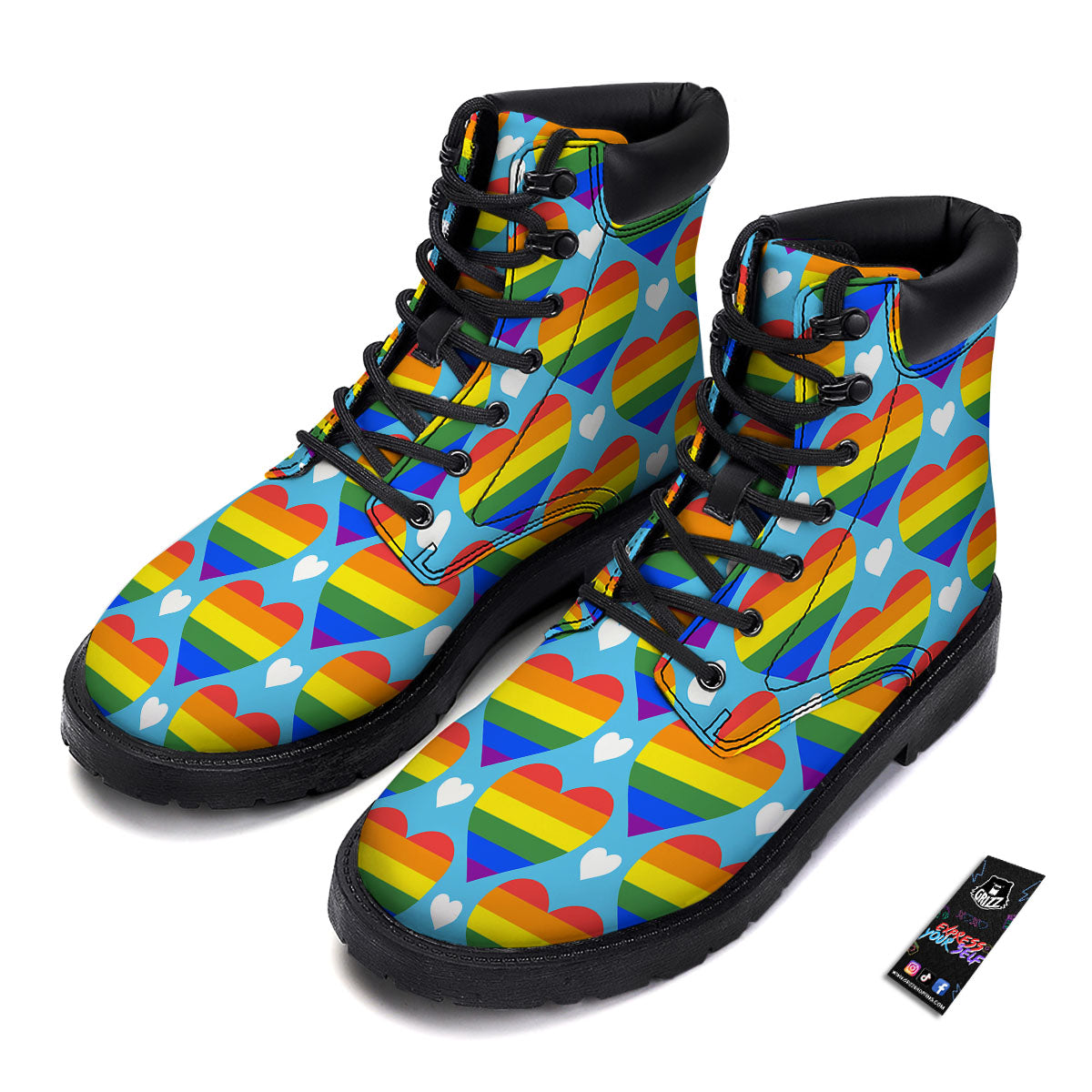 Pride Heart Rainbow LGBT Print Pattern Boots