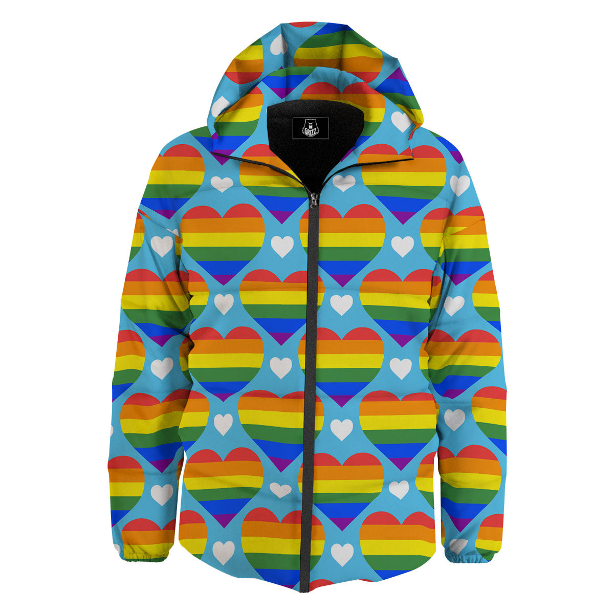 Pride Heart Rainbow LGBT Print Pattern Down Jacket