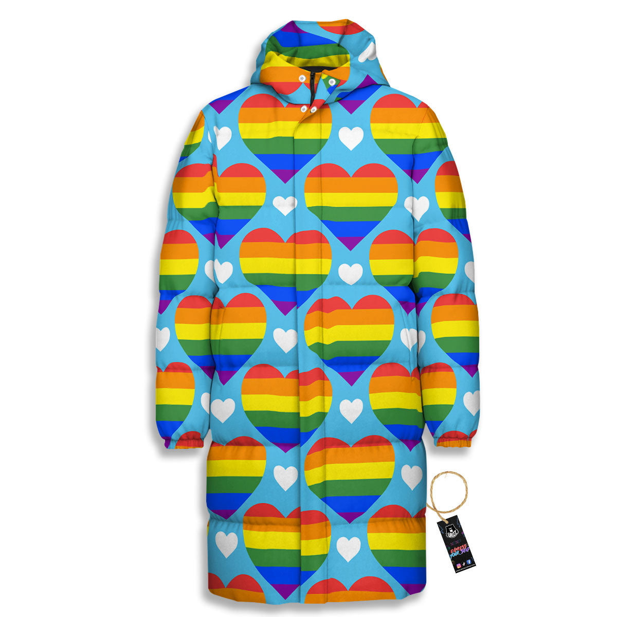 Pride Heart Rainbow LGBT Print Pattern Long Down Jacket