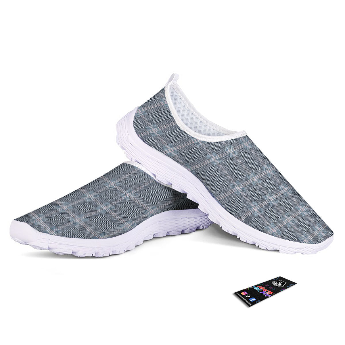 Prince of Wales Navy Blue Check Print Nurse Shoes