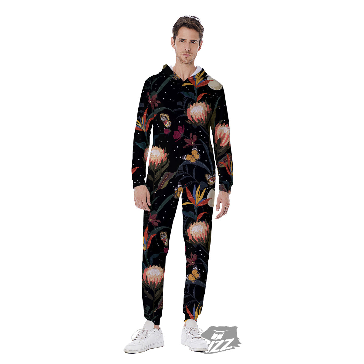 Protea Watercolor Print Pattern Men's Jumpsuit