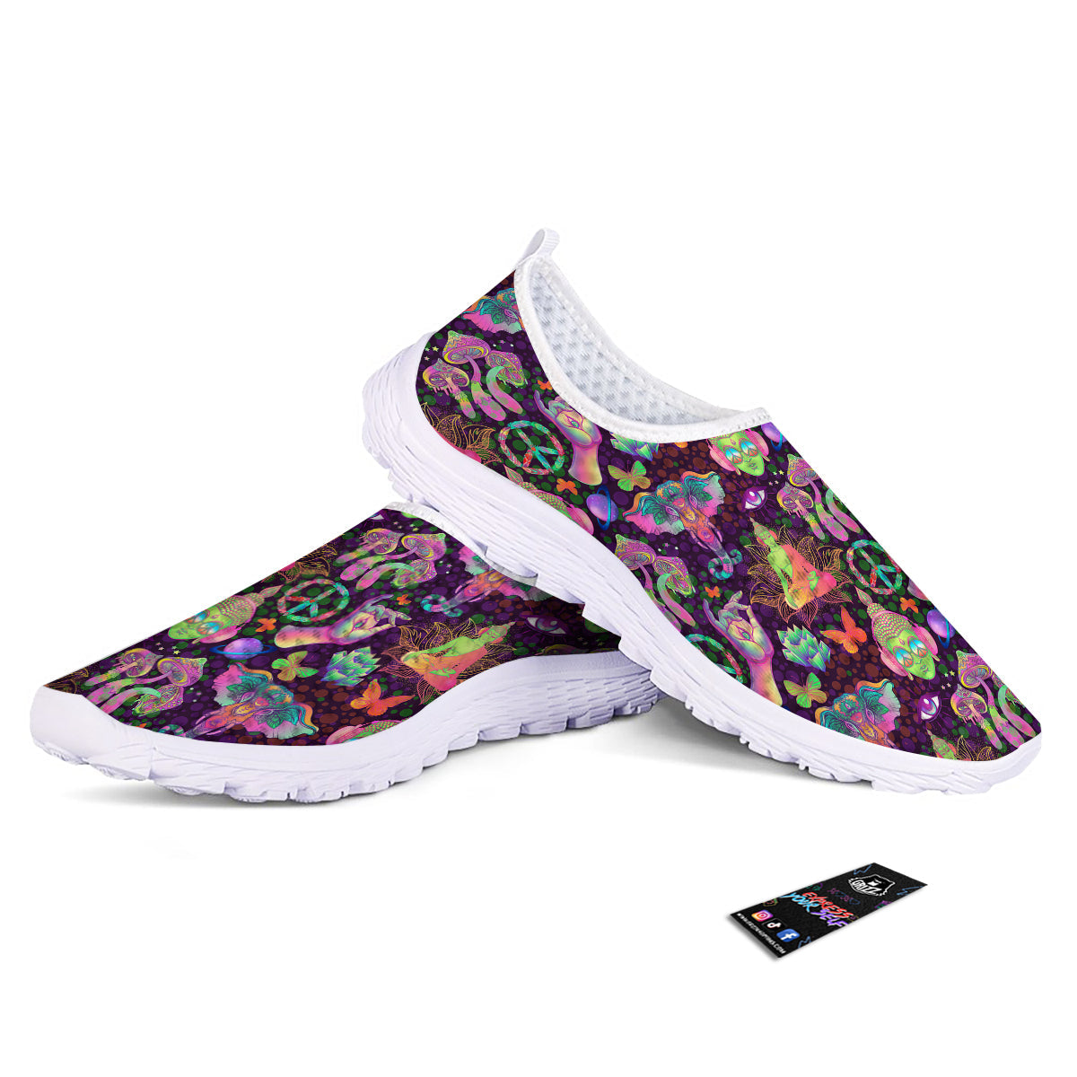 Psychedelic Trippy Drug Cartoon Print Pattern Nurse Shoes