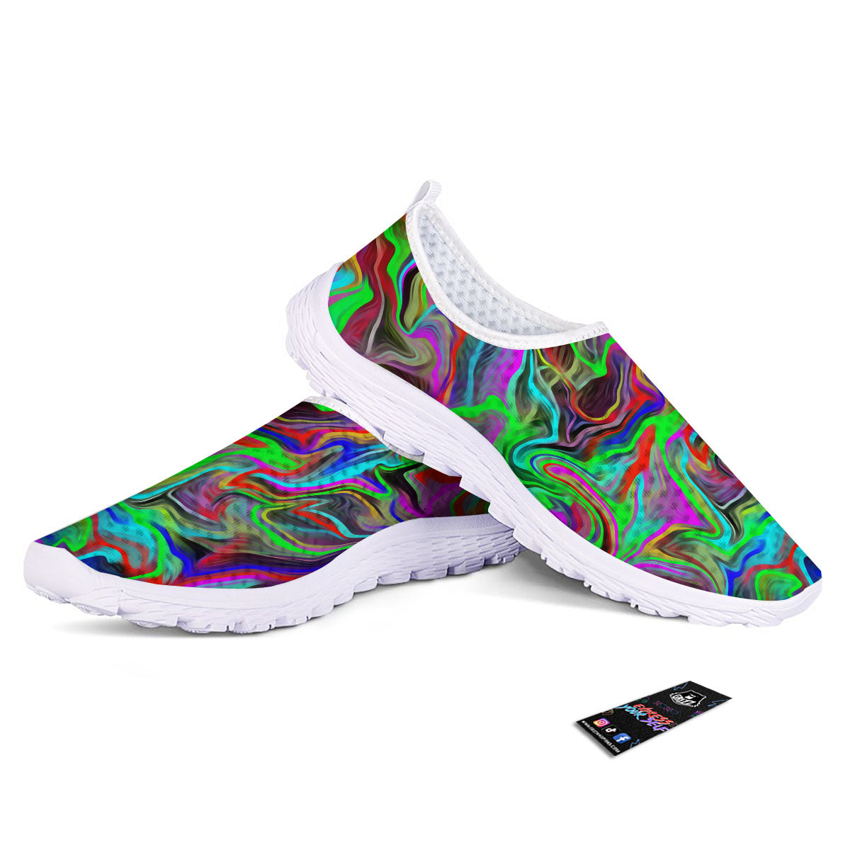 Psychedelic Trippy Neon Green Print Nurse Shoes