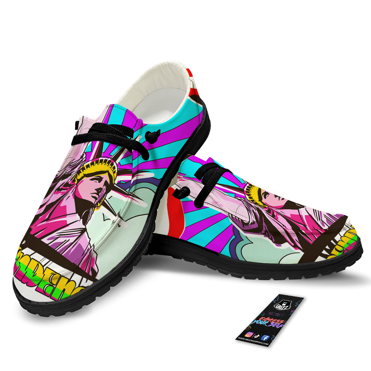Psychedelic USA Statue of Liberty Independence Day Print Black Loafers