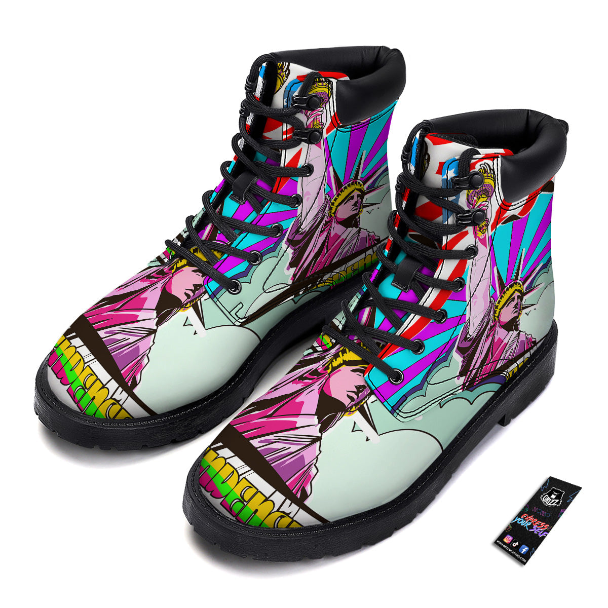 Psychedelic USA Statue of Liberty Independence Day Print Boots