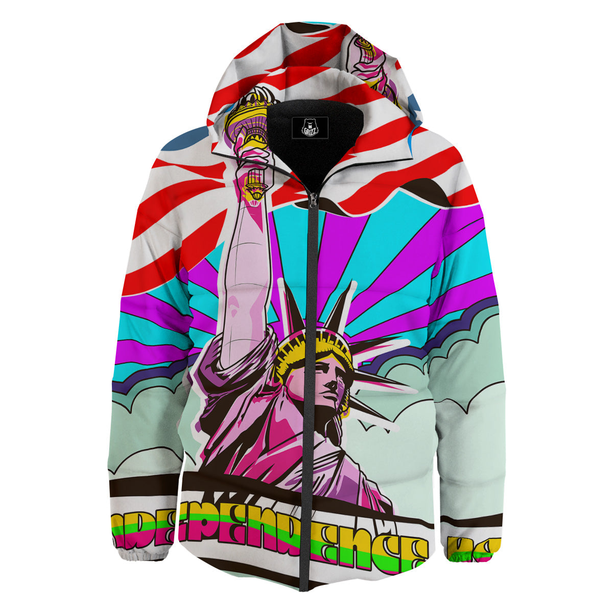 Psychedelic USA Statue of Liberty Independence Day Print Down Jacket
