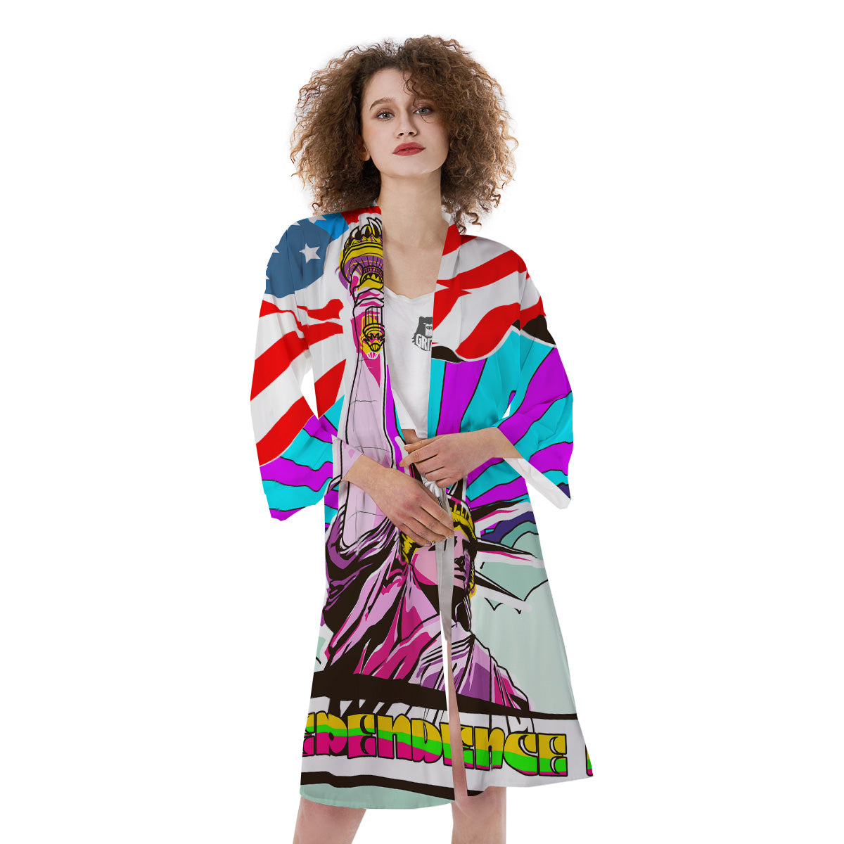 Psychedelic USA Statue of Liberty Independence Day Print Kimono