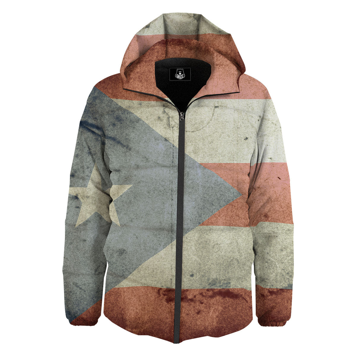 Puerto Rican Flag Grunge Print Down Jacket