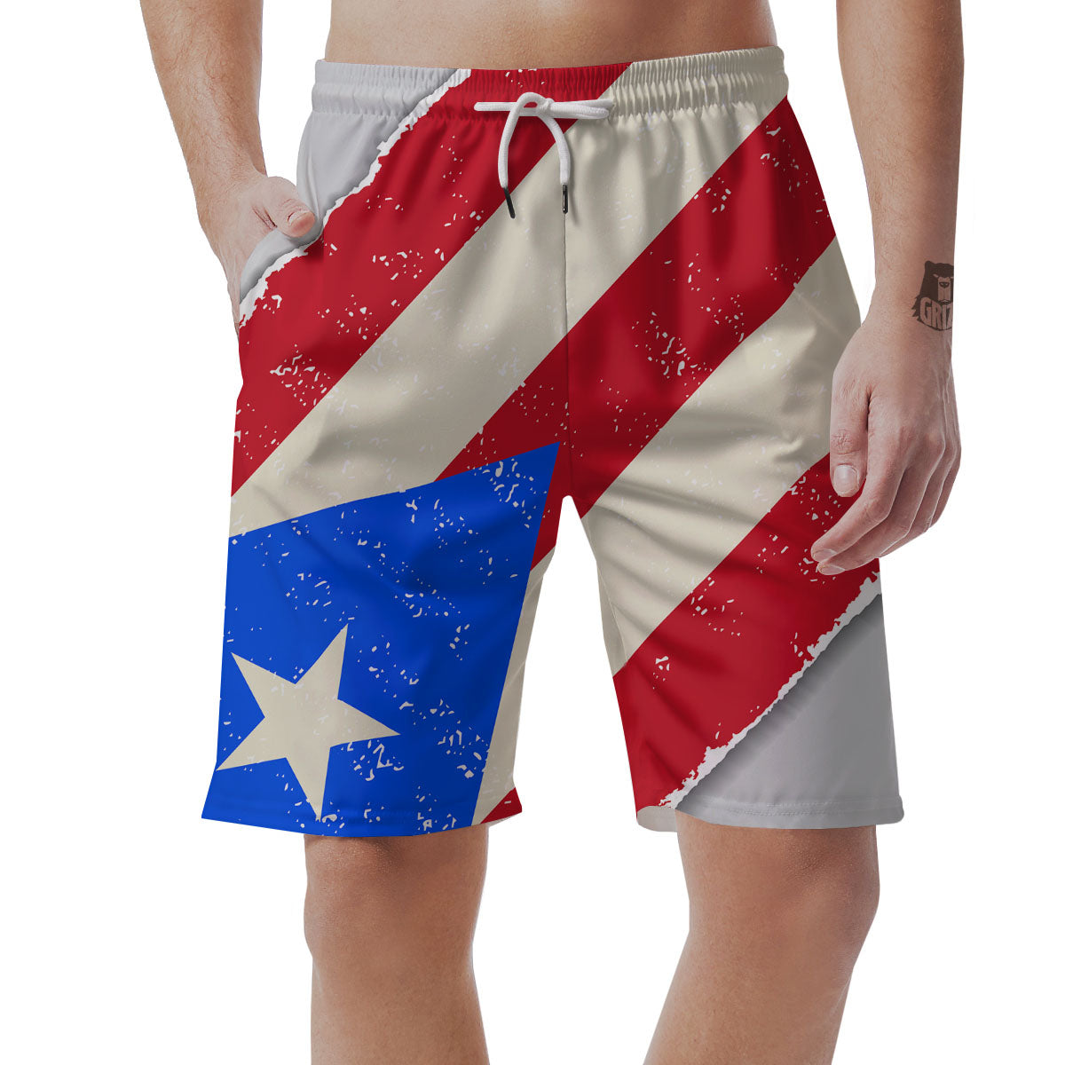 Puerto Rican Retro Flag Print Men's Shorts