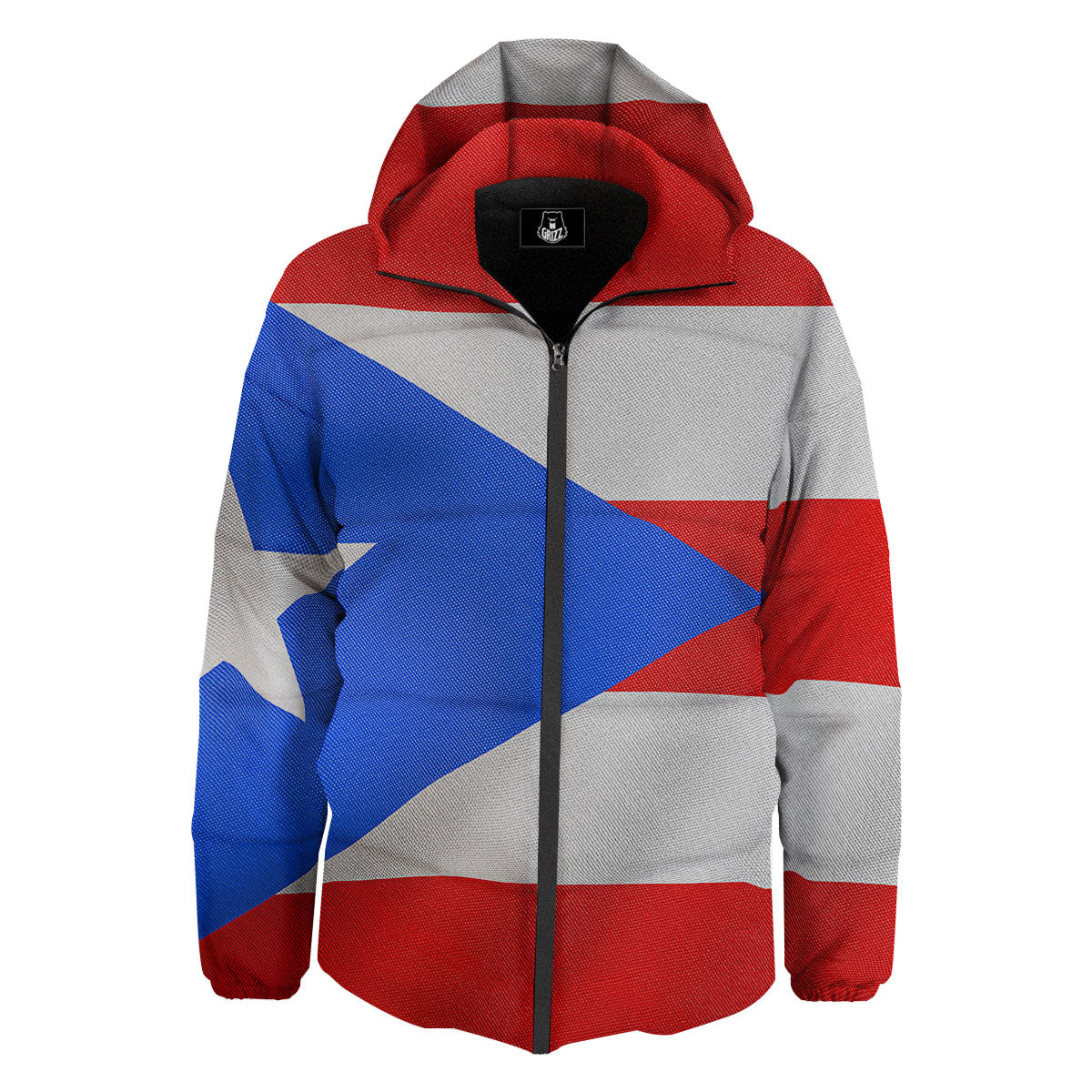 Puerto Rican Wrinkled Flag Print Down Jacket