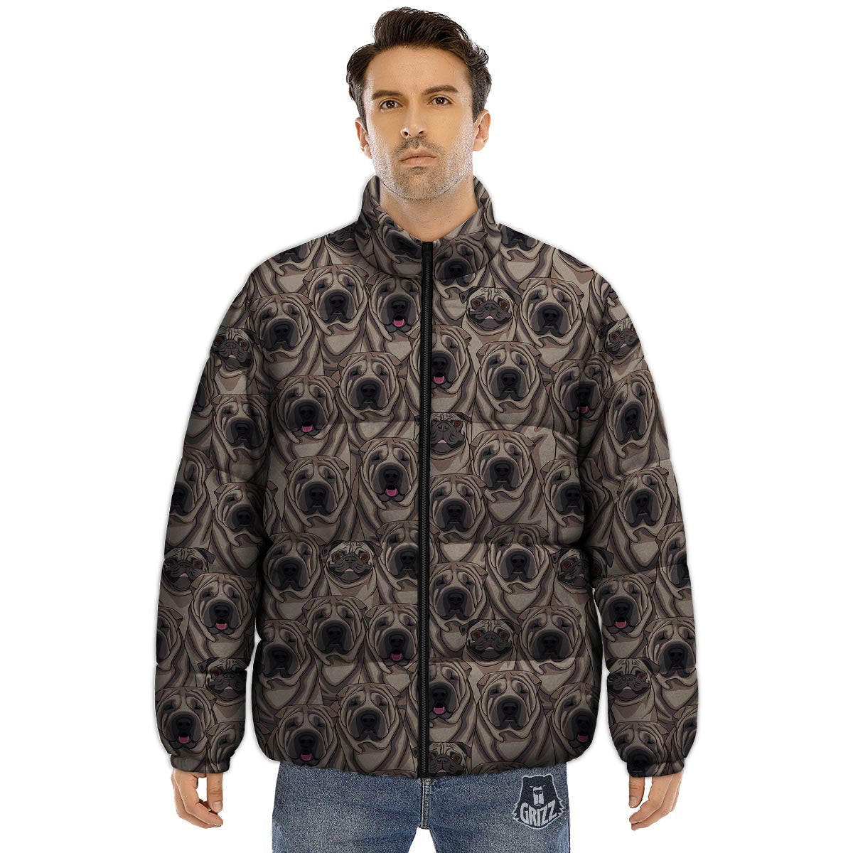 Pug And Shar Pei Print Pattern Puffer Jacket