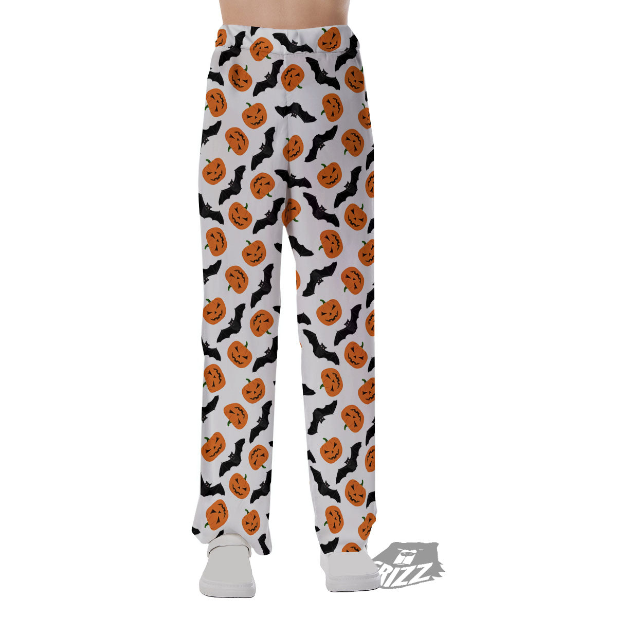 Pumpkin And Bat Halloween Print Pattern Pajama Pants