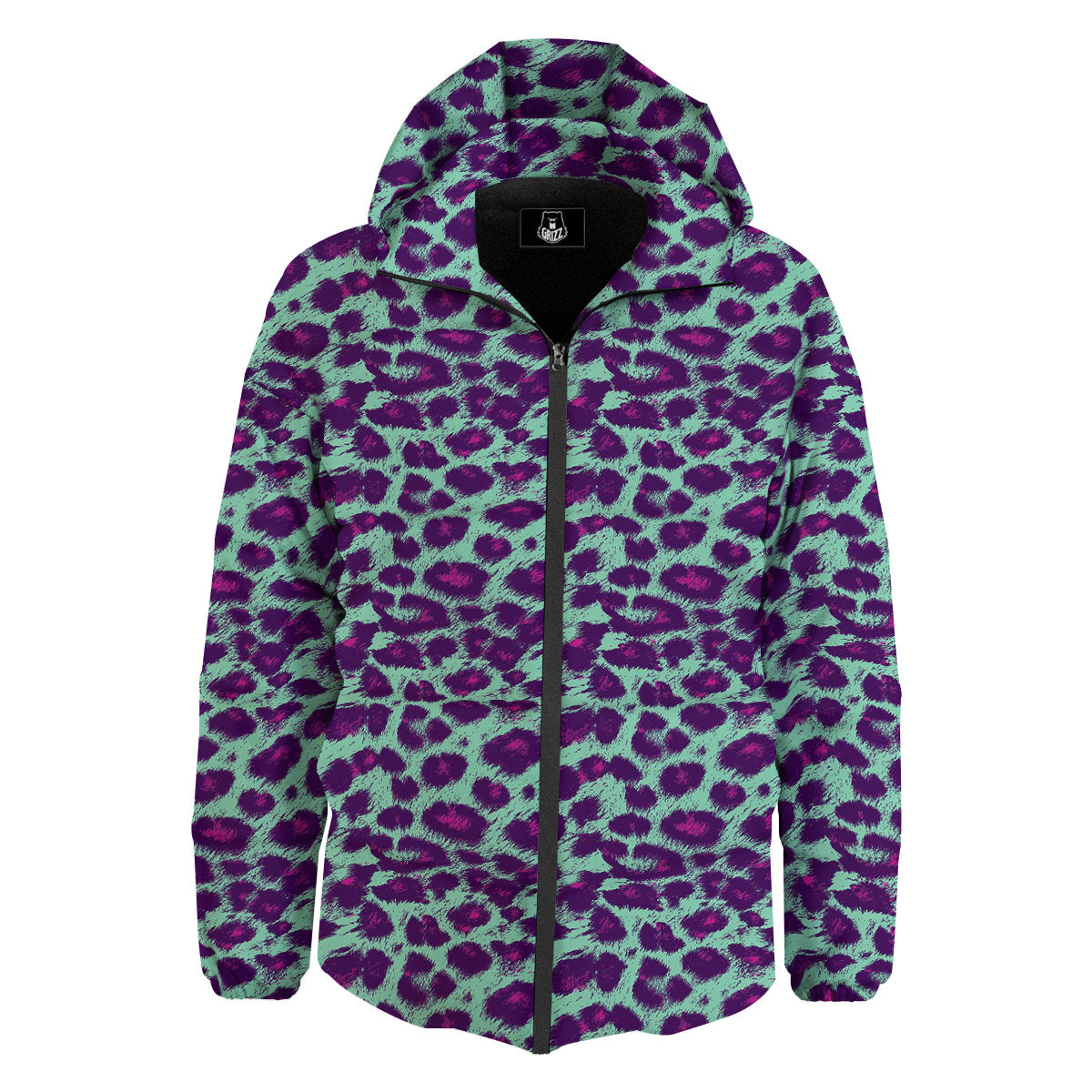 Purple And Blue Neon Leopard Print Down Jacket