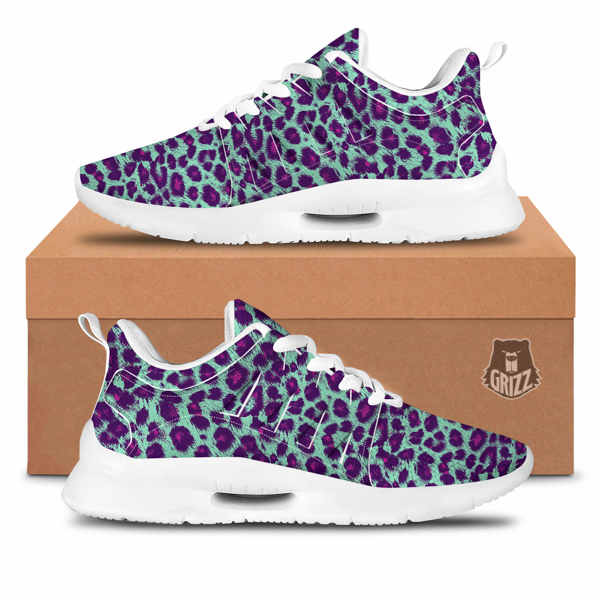 Purple And Blue Neon Leopard Print Tennis Shoes