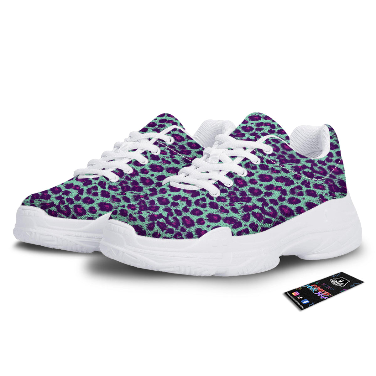 Purple And Blue Neon Leopard Print White Chunky Shoes