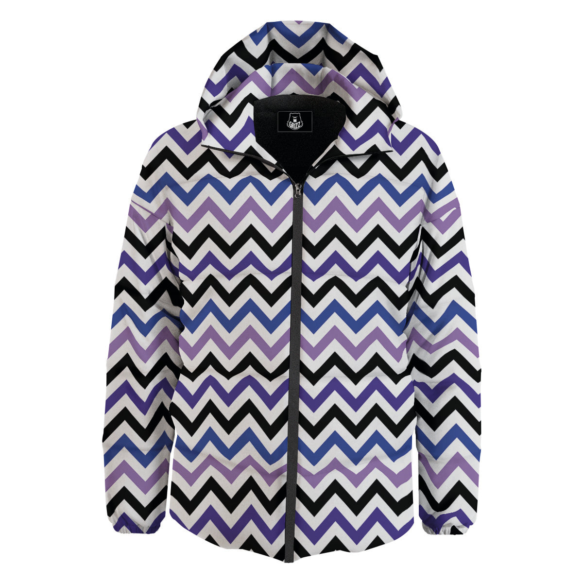 Purple Blue And Black Chevron Print Down Jacket